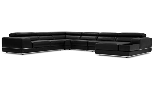 Zuri Furniture Wynn Black Leather Sectional Sofa with Adjustable Headrests - Right Chaise