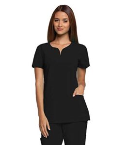 grey's anatomy signature women's two pocket notch yoke neck scrub top, black, large