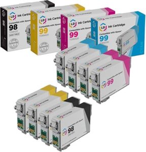 ld products remanufactured ink cartridge replacement for epson 98 & 99 high yield (8 set - 2 black, 2 cyan, 2 magenta, 2 yellow) compatible with artisan 700, 710, 725, 730, 810, 835, 837