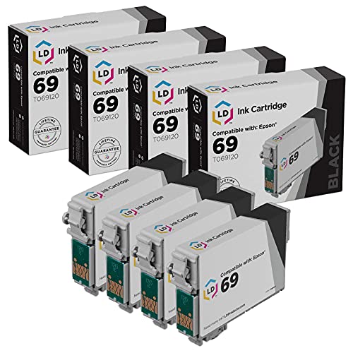 LD Remanufactured Ink Cartridge Replacements for Epson 69 T069120 (Black, 4-Pack)