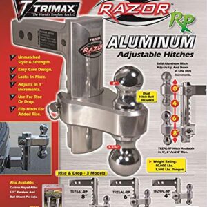 Trimax TRZ4ALRP 4" Aluminum Adjustable Hitch with Dual Hitch Ball and Receiver Adjustment Pin, Silver