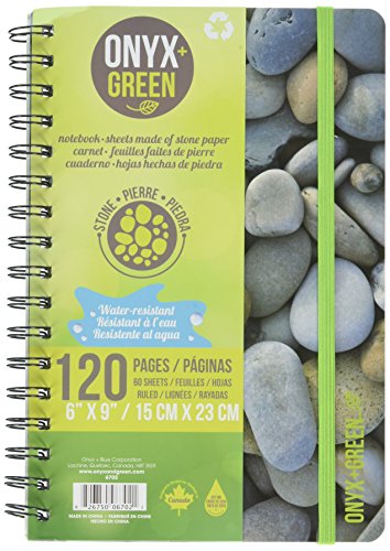 Onyx and Green Notebook, 6 x 9 Inches with Elastic Closure, 60 Ruled Sheets, Stone Paper, (6702)