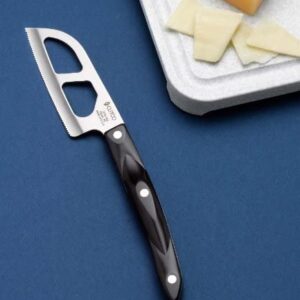 CUTCO Model 3764 Santoku Cheese Knife with High Carbon Stainless 3.75" Double-D serrated edge blade and 5" Classic Dark Brown handle (often called "Black") in factory-sealed plastic bag.