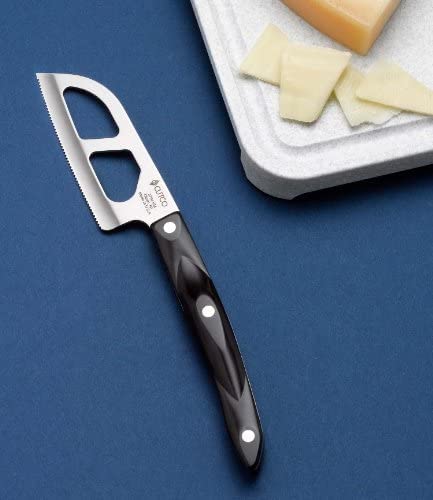 CUTCO Model 3764 Santoku Cheese Knife with High Carbon Stainless 3.75" Double-D serrated edge blade and 5" Classic Dark Brown handle (often called "Black") in factory-sealed plastic bag.