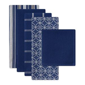 DII Assorted Woven Kitchen Set, Dishtowel, 18x28, Dishcloth, 13x13, Nautical Blue, 5 Piece