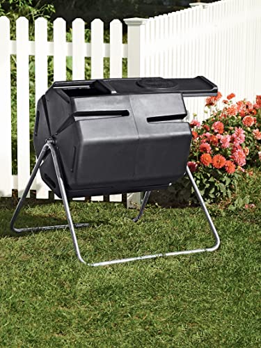 Gardeners Supply Company Compost Tumbler | Heavy Duty Outdoor Compost Bin Tumbler with Easy to Fill Sliding Door | High Volume Tumbling Composter & Organic Waste Mixer | 43-Gallons Capacity