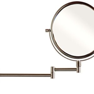 DecoBros 8-Inches Two-Sided Swivel Wall Mount Mirror with 7X Magnification, 13.5-Inches Extension, Nickel