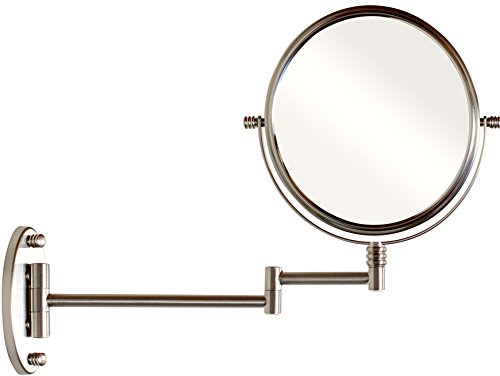 DecoBros 8-Inches Two-Sided Swivel Wall Mount Mirror with 7X Magnification, 13.5-Inches Extension, Nickel