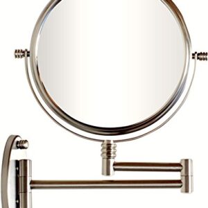 DecoBros 8-Inches Two-Sided Swivel Wall Mount Mirror with 7X Magnification, 13.5-Inches Extension, Nickel