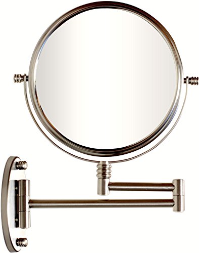 DecoBros 8-Inches Two-Sided Swivel Wall Mount Mirror with 7X Magnification, 13.5-Inches Extension, Nickel