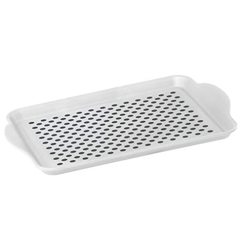 Oggi Rectangle Non Skid Rubber Grip Serving Tray, White 17.5 x 11.5"