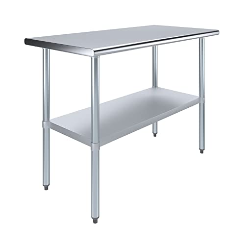 AmGood Stainless Steel Work Table with Undershelf | Kitchen Island Food Prep | Laundry Garage Utility Bench | NSF Certified (48" Long x 24" Deep)