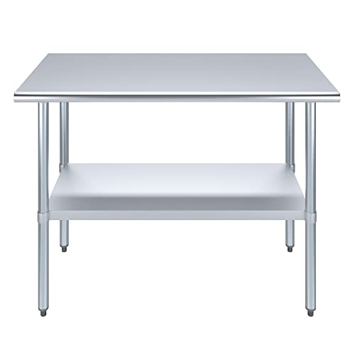 AmGood Stainless Steel Work Table with Undershelf | Kitchen Island Food Prep | Laundry Garage Utility Bench | NSF Certified (48" Long x 24" Deep)