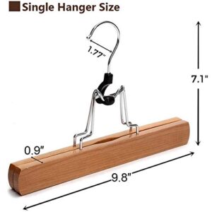 JS HANGER Wood Pants Hangers, 12 Pack Non Slip Wood Skirt Hangers, Smooth Finish Wood Jeans/Slack Hanger with 360° Swivel Hook, Natural Finish