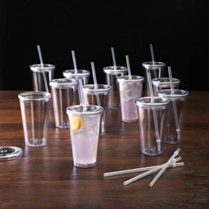 Cupture Classic 12 Insulated Double Wall Tumbler Cup with Lid, Reusable Straw & Hello Name Tags - 16 oz, Bulk Pack (Clear)