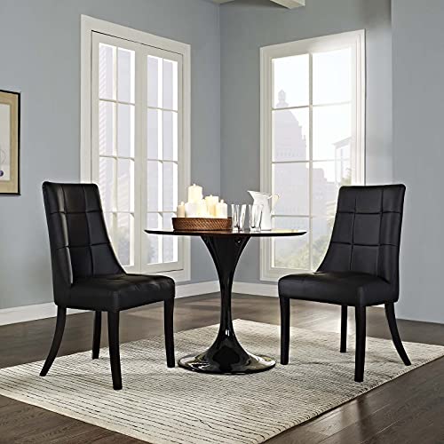 Modway Noblesse Modern Tufted Vegan Leather Upholstered Kitchen Room Black, Two Dining Chairs