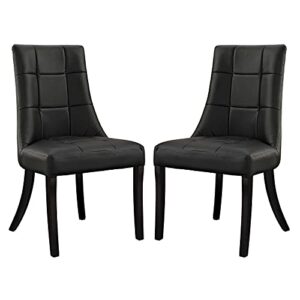 Modway Noblesse Modern Tufted Vegan Leather Upholstered Kitchen Room Black, Two Dining Chairs