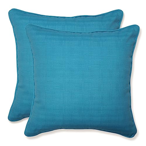 Pillow Perfect Monti Chino Solid Indoor/Outdoor Throw Pillow Plush Fill, Weather and Fade Resistant, Throw - 18.5" x 18.5", Blue, 2 Count