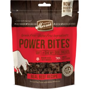 merrick power bites dog treats, real beef recipe - 6 oz. bag