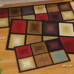 Collections Etc Optic Squares Skid-Resistant and Nonslip Accent Rug with Burnished Autumn Red, Brown and Beige, Brown, 20 X 30