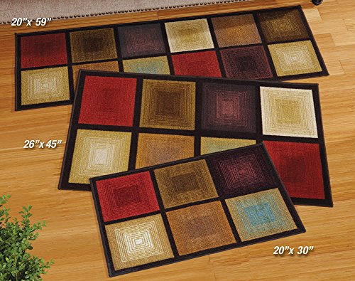 Collections Etc Optic Squares Skid-Resistant and Nonslip Accent Rug with Burnished Autumn Red, Brown and Beige, Brown, 20 X 30