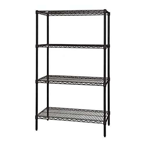 Quantum Storage Systems WR54-2460BK Starter Kit for 54" Height 4-Tier Wire Shelving Unit, Black Finish, 24" Width x 60" Length x 54" Height