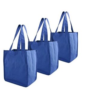 simple ecology organic cotton deluxe reusable grocery shopping bag with bottle sleeves and rigid bottom support (updated design) - blue 3 pack