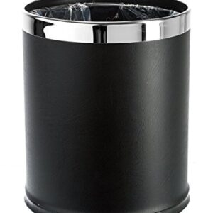 Brelso 'Invisi-Overlap' Open top Leatherette Trash Can, Small Office Wastebasket, Modern Home Décor, Round Shape (Black)