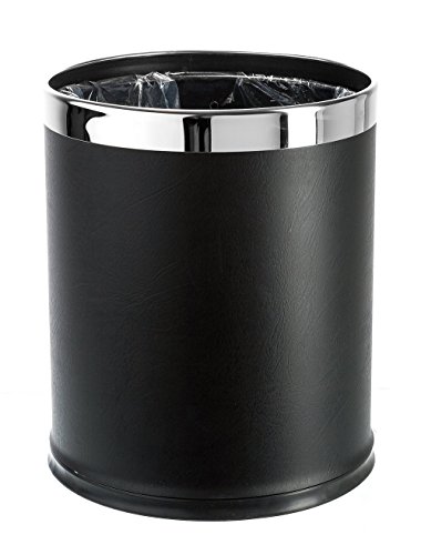 Brelso 'Invisi-Overlap' Open top Leatherette Trash Can, Small Office Wastebasket, Modern Home Décor, Round Shape (Black)