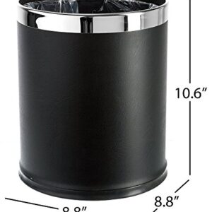 Brelso 'Invisi-Overlap' Open top Leatherette Trash Can, Small Office Wastebasket, Modern Home Décor, Round Shape (Black)