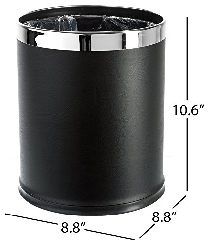 Brelso 'Invisi-Overlap' Open top Leatherette Trash Can, Small Office Wastebasket, Modern Home Décor, Round Shape (Black)