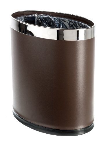 Brelso Small Office Trash Can, Open Top Small Wastebasket Bin, Invisi-Overlap' Metal Garbage Can, Waste Basket for Powder Room, Vanity, Bathroom (Brown)