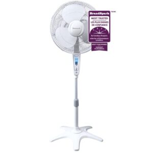 16" quietset stand fan - with 5 speeds + remote, white