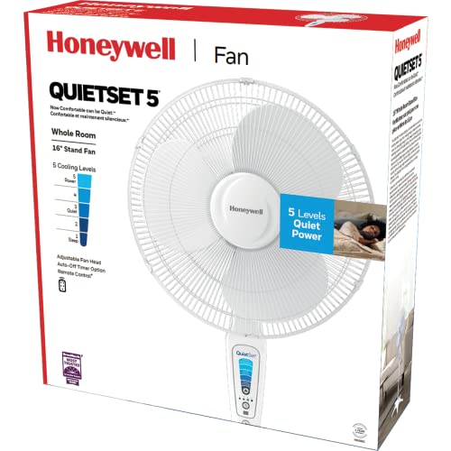 16" QuietSet Stand Fan - with 5 Speeds + Remote, White