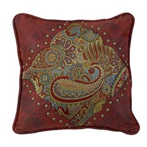 paseo road by hiend accents | san angelo decorative pillow, 18x18 inch, red, paisley pattern, western rustic traditional farmhouse style