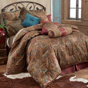 paseo road by hiend accents | san angelo 4 piece comforter set, super king, paisley pattern, red bed skirt, western rustic farmhouse style bedding set, 1 comforter, 1 bedskirt, 2 pillow shams