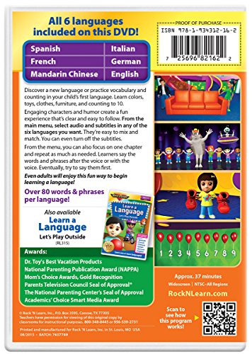 Learn A Language: Numbers, Colors & More DVD by Rock 'N Learn - Spanish, French, Chinese, Italian, German & English (6 languages on one DVD)