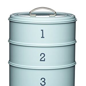 Kitchen Craft Living Nostalgia 3-Tier Metal Cake Storage Tin, 22 x 27 cm (8.5 x 10.5 Inches) - Vintage Blue