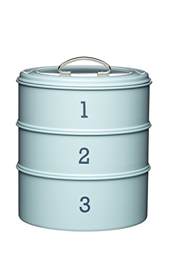 Kitchen Craft Living Nostalgia 3-Tier Metal Cake Storage Tin, 22 x 27 cm (8.5 x 10.5 Inches) - Vintage Blue