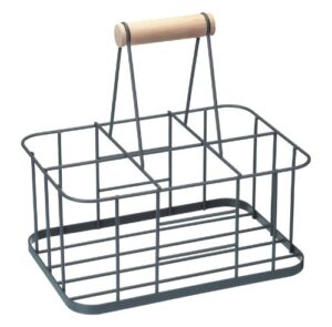 kitchen craft living nostalgia milk bottle holder doorstep, milk crate, wire metal with wooden handle, 29 x 20 x 13cm, grey