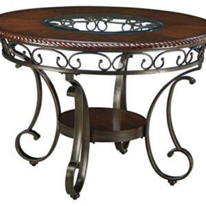 Signature Design by Ashley Glambrey Old World 45" Round Glass Top Dining Table, Brown