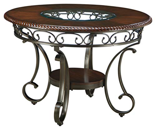 Signature Design by Ashley Glambrey Old World 45" Round Glass Top Dining Table, Brown