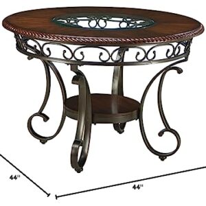 Signature Design by Ashley Glambrey Old World 45" Round Glass Top Dining Table, Brown