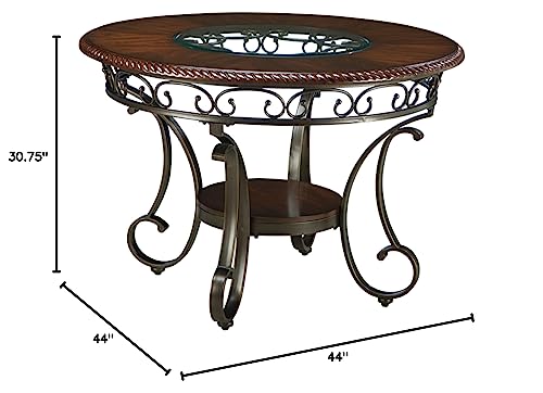 Signature Design by Ashley Glambrey Old World 45" Round Glass Top Dining Table, Brown