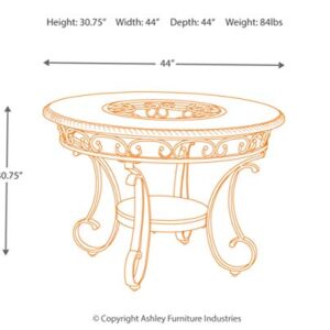 Signature Design by Ashley Glambrey Old World 45" Round Glass Top Dining Table, Brown