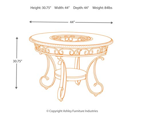 Signature Design by Ashley Glambrey Old World 45" Round Glass Top Dining Table, Brown