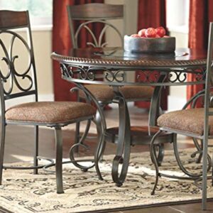 Signature Design by Ashley Glambrey Old World 45" Round Glass Top Dining Table, Brown