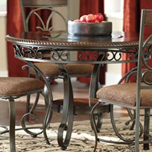 Signature Design by Ashley Glambrey Old World 45" Round Glass Top Dining Table, Brown