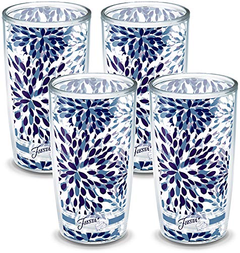 Tervis Plastic Made in USA Double Walled Fiesta Insulated Tumbler Cup Keeps Drinks Cold & Hot, 16oz - 4pk, Lapis Calypso