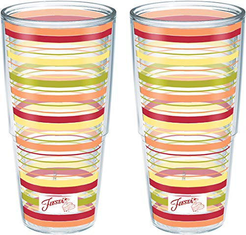 Tervis Made in USA Double Walled Fiesta Insulated Tumbler Cup Keeps Drinks Cold & Hot, 24oz - 2pk, Sunny Stripes